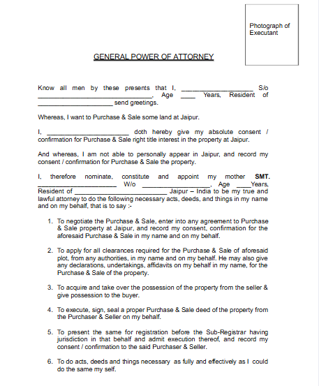 Power Of Attorney Sample India Business Form Letter Template