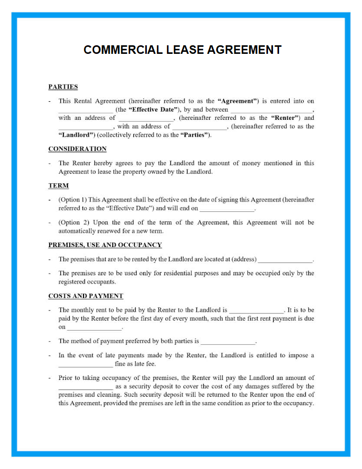 Sample Commercial Lease Agreement